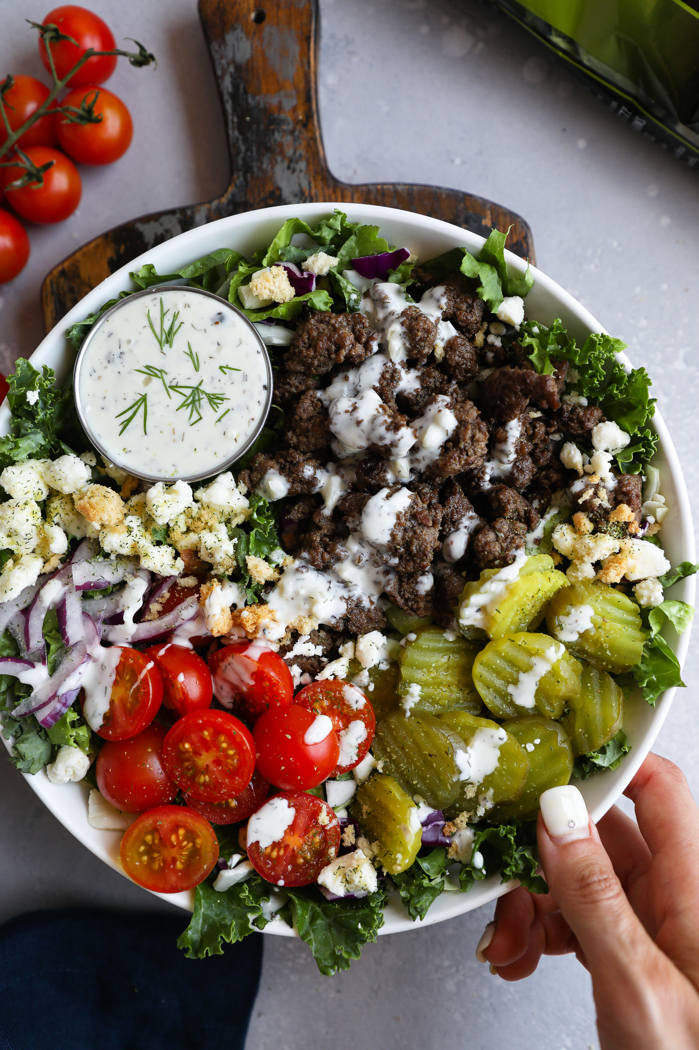 Creamy Dill Pickle Loaded Burger Bowl | Taylor Farms